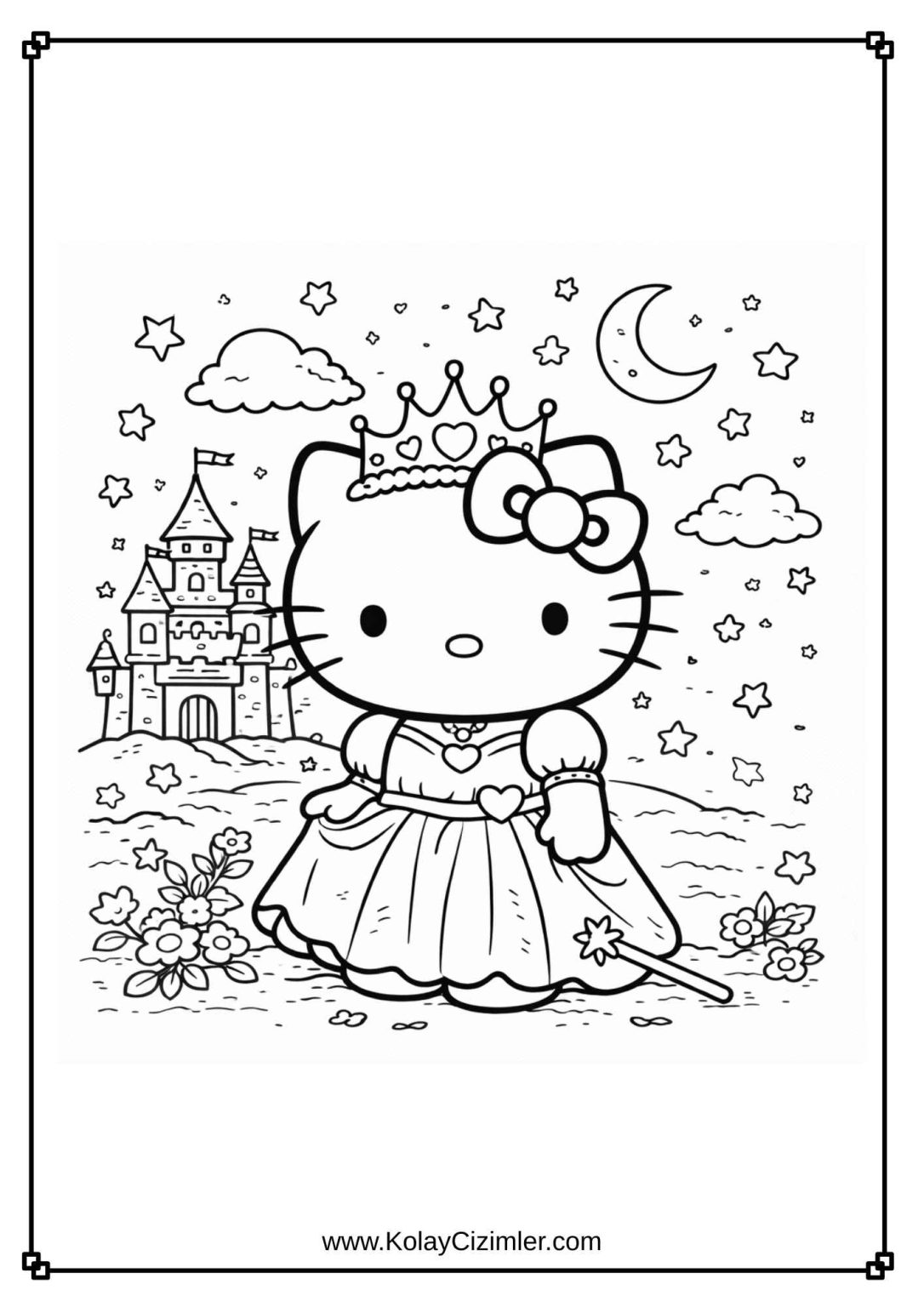 Hello Kitty - Prenses Boyama Sayfası | KolayCizimler.com
